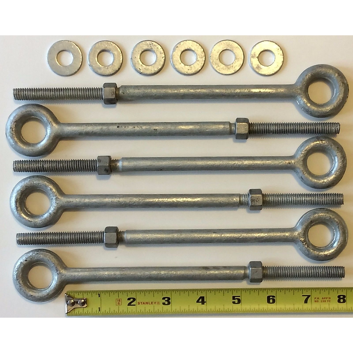 Eye Bolts (6pk) 3/8" x 8" Drop Forged Galv Eye Bolts for Batting Cage Cable Kit