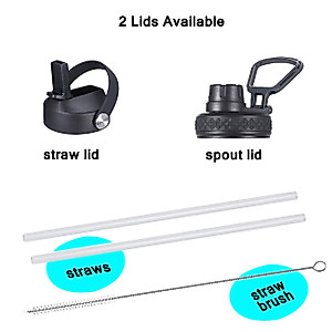 SENDESTAR Stainless Steel Water Bottle, Wide Mouth 24 oz Water Bottle with Straw Lid, Spout Lid, Double Wall Vacuum Insulated Leak Proof, Keeps Liquids Hot or Cold (Black)