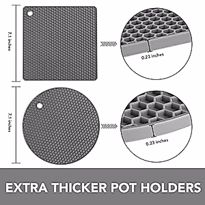 Joyhalo Trivets for Hot Dishes - Hot Pads for Kitchen, Silicone Pot Holders for Hot Pots and Pans, Silicone Mats for Kitchen Countertops, Table, Flexible Easy to Wash and Dry, Grey
