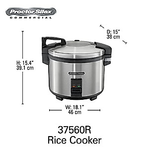 Hamilton Beach Proctor Silex Commercial 37560R Rice Cooker/Warmer, 60 Cups Cooked Rice, Non-Stick Pot, Hinged Lid, Stainless Steel Housing, 1 Year Warranty