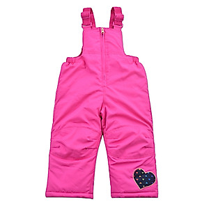 Arctic Quest Toddler Girls Metallic Rainbow Heart Print Snowsuit Fleece Lined Hooded Jacket and Bib Set, Navy Blue & Pink, 5/6