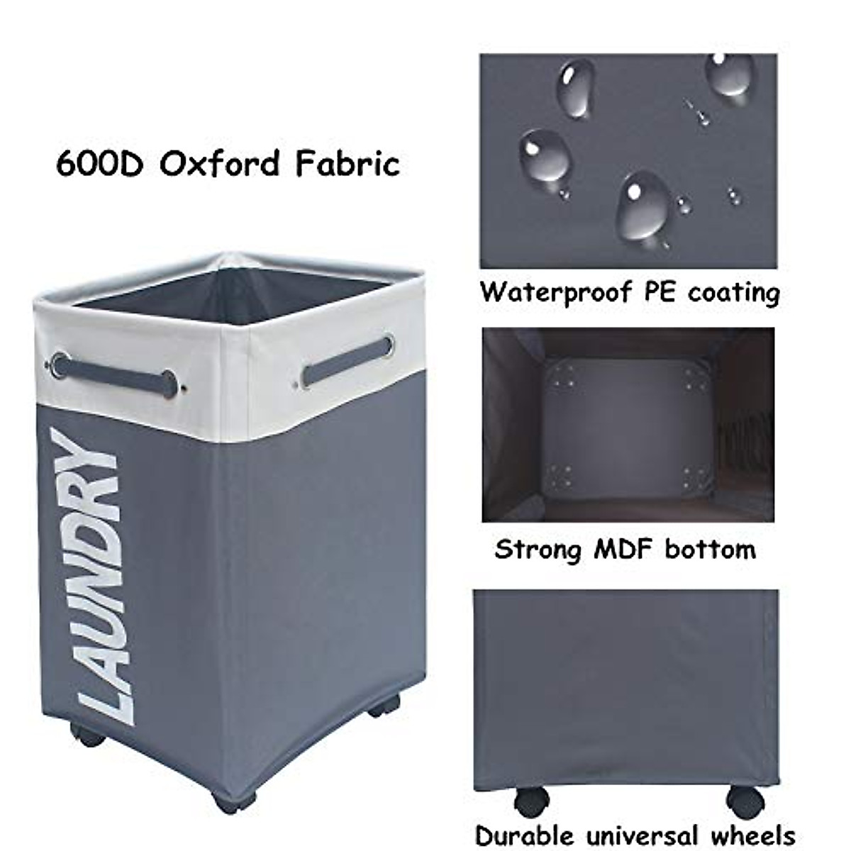 Cleversion Laundry Basket with Wheels-Waterproof Rolling Laundry Hamper –Dirty Clothes Hamper for Laundry(Dark Gray&Beige)