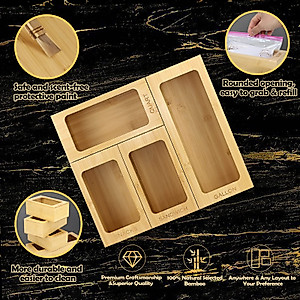 Storage Bag Organizer for Kitchen Drawer Organization, Bamboo Ziplock Bag Organizer for Drawer, Plastic Bag Organizer, Compatible with Quart Sliders, Snack & Sandwich Bag Organizer, Food Baggie Holder