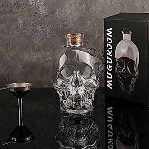 Skull Decanter Crystal Glass Skull Liquor Bottle 750ml Whiskey Bourbon Gothic Bottle,with Wooden Stopper Stainless  Steel Funnel
