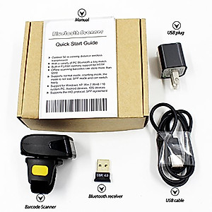 Bluetooth Ring 1D 2D QR Barcode Scanner,Wearable Wireless Finger Mini Bar Code Reader Scanner Compatible for Windows, Mac OS, Android 4.0+, iOS Support Scan QR PDF417 DataMatrix on Screen and Paper