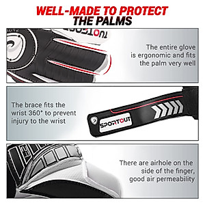 Sportout Goalie Gloves, Goalkeeper Gloves with Fingersave, Soccer Gloves, Breathable Soccer Goalie Gloves, 4mm Latex, for Kids Youth and Adult (9, Black)