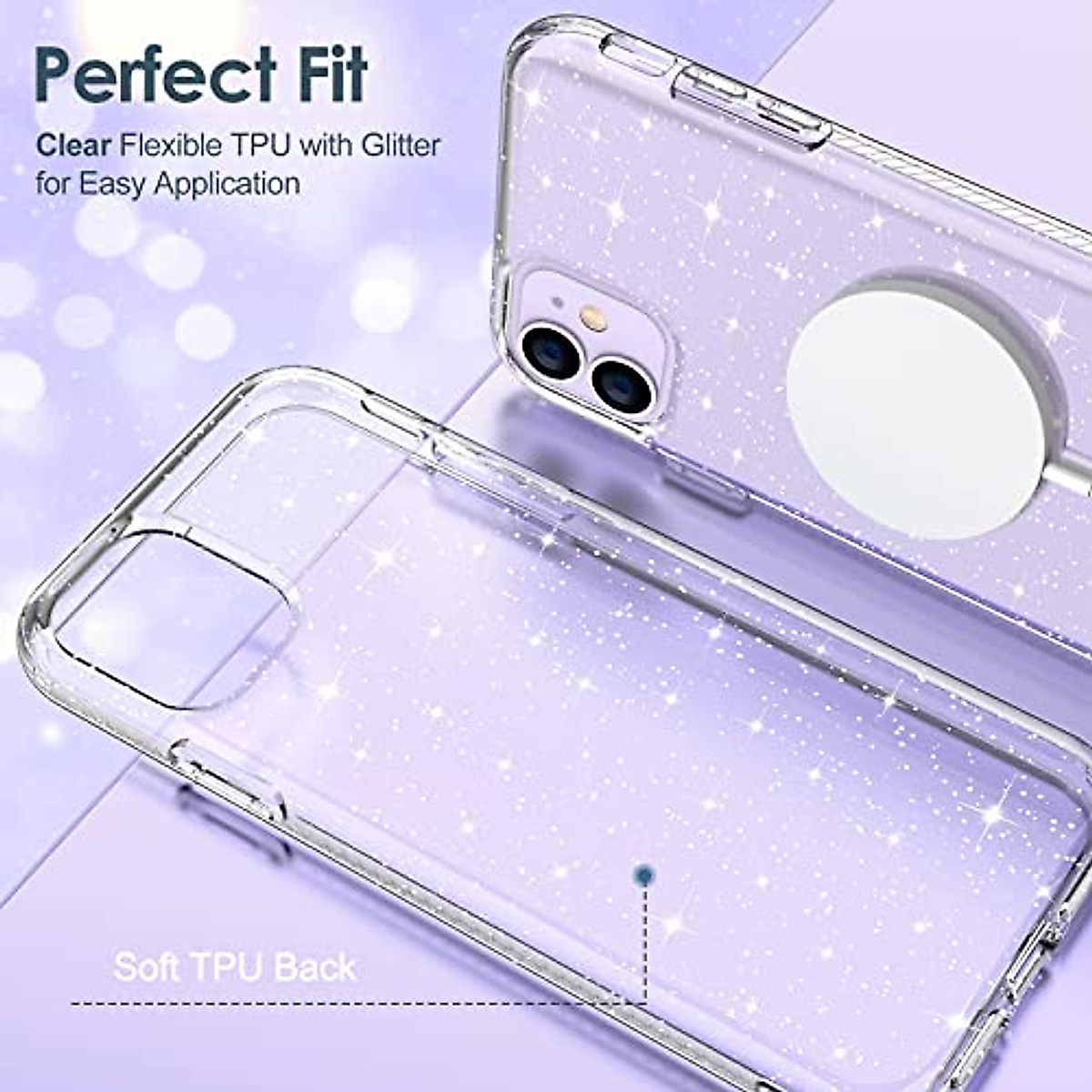Hython Case for iPhone 11 Case Glitter, Cute Sparkly Clear Glitter Shiny Bling Sparkle Cover, Anti-Scratch Soft TPU Thin Slim Fit Shockproof Protective Phone Cases for Women Girls Girly, Clear Glitter