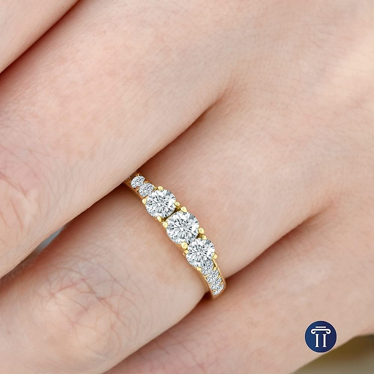 P3 POMPEII3 1 Ct 3-Stone Diamond Engagement Ring 10K Yellow Gold - Size 6.5