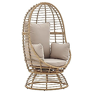 Barton Oversized Egg Style Wicker Chair w/Canopy & 4 Cushions Swivel Outdoor Patio Lounge Basket