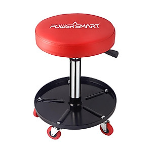 PowerSmart Rolling Mechanics Seat, 300 LBS Capacity Heavy-Duty Pneumatic Adjustable Garage Stool with Tool Tray Storage