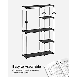 SONGMICS Portable Closet, Freestanding Closet Organizer, Clothes Rack with Shelves, Hanging Rods, Storage Organizer, for Cloakroom, Bedroom, 48.8 x 16.9 x 71.7 Inches, Black URYG026B02