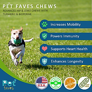 Natural Dog Hip & Joint Supplement for Dogs Arthritis Pain Relief. Turmeric Curcumin with Black Pepper for Anti Inflammatory. Tumeric MSM Glucosamine Chondroitin for Dogs Healthy Joints - 90 Chews