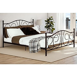 DHP Victoria Metal Platform Bed with Decorative Accent Headboard and Footboard, Adjustable Base Height for Underbed Storage, No Box Spring Needed, Queen, Bronze