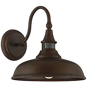 John Timberland Gough Rustic Farmhouse Outdoor Barn Light Fixture Bronze 12 1/2" Dusk to Dawn Motion Sensor for Exterior House Porch Patio Outside Deck Garage Yard Front Door Garden Home