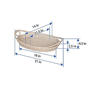 KOUBOO La Jolla Oval Rattan Tray with Looped Handles, White-Wash, Large