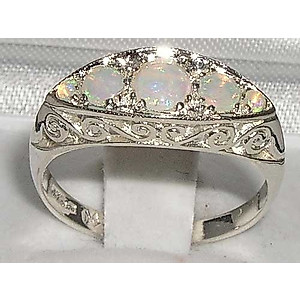 925 Sterling Silver Natural Opal Womens Band Ring - Sizes 4 to 12 Available