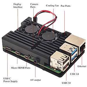 Raspberry Pi 4 Metal Case with Dual Fan, Raspberry Pi 4 Computer Model B Aluminum Alloy Passive Cooling Case Compatible with Raspberry Pi 4 Model B