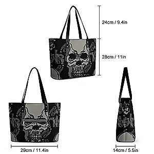 Womens Handbag Skull Pattern And Fish Skeleton Leather Tote Bag Top Handle Satchel Bags For Lady