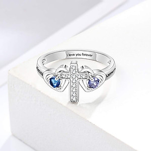 kaululu Mothers Ring 2 Birthstone Personalized Sterling Silver Ring for Women Custom Mom Ring with 2 Name Promise Rings Mothers Day Ring Gifts for Mom Grandmother Wife (Style 1, 9)