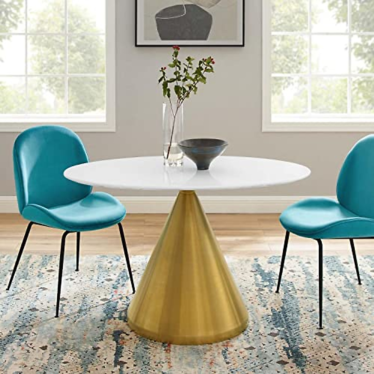 Modway Tupelo Oval Wood Grain 48" Dining Table, 48 Inch, Gold White