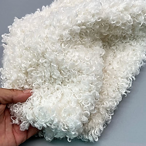 Tong Gu Curly Plush Faux Sherpa Fleece Fabric Furry Cloth DIY for Toy Doll Material (White,15x17 in/40x45 cm)