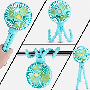 Portable Stroller Fan, With Flexible Tripod and 3 Speeds Clip On Car Seat Fan Mini Small Personal Handheld Battery Powered USB Fan, for Pram Crib Bike Treadmill Camping and Student Bed Desk
