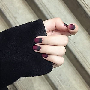 Aonet Press on Nails Short 24pcs Acrylic Fake Nails Red Black Gradient Matte Square False Nails Kit for Women Girls Full Cover Stick on Nails