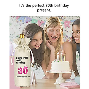 30th Birthday Wine Bag, Presents for 30st Birthday girl, 30 Years Old Gift Idea Wine Bag for Her Girl Friend, Sister, Birthday Party Decorations - Cotton linen drawstring wine bags