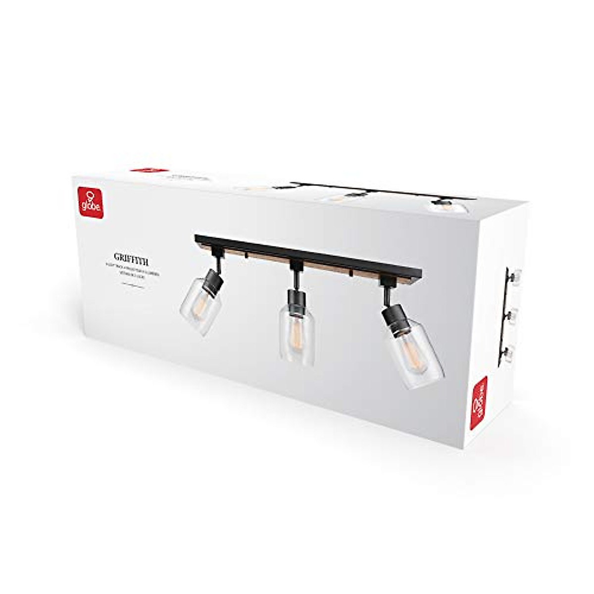 Globe Electric 59798 25" 3-Light Track Lighting, Faux Wood Finish, Matte Black Accents, Clear Glass Shades, Track Ceiling Light, Track Lighting Kit, Vintage, Ceiling Light Fixture, Home Improvement