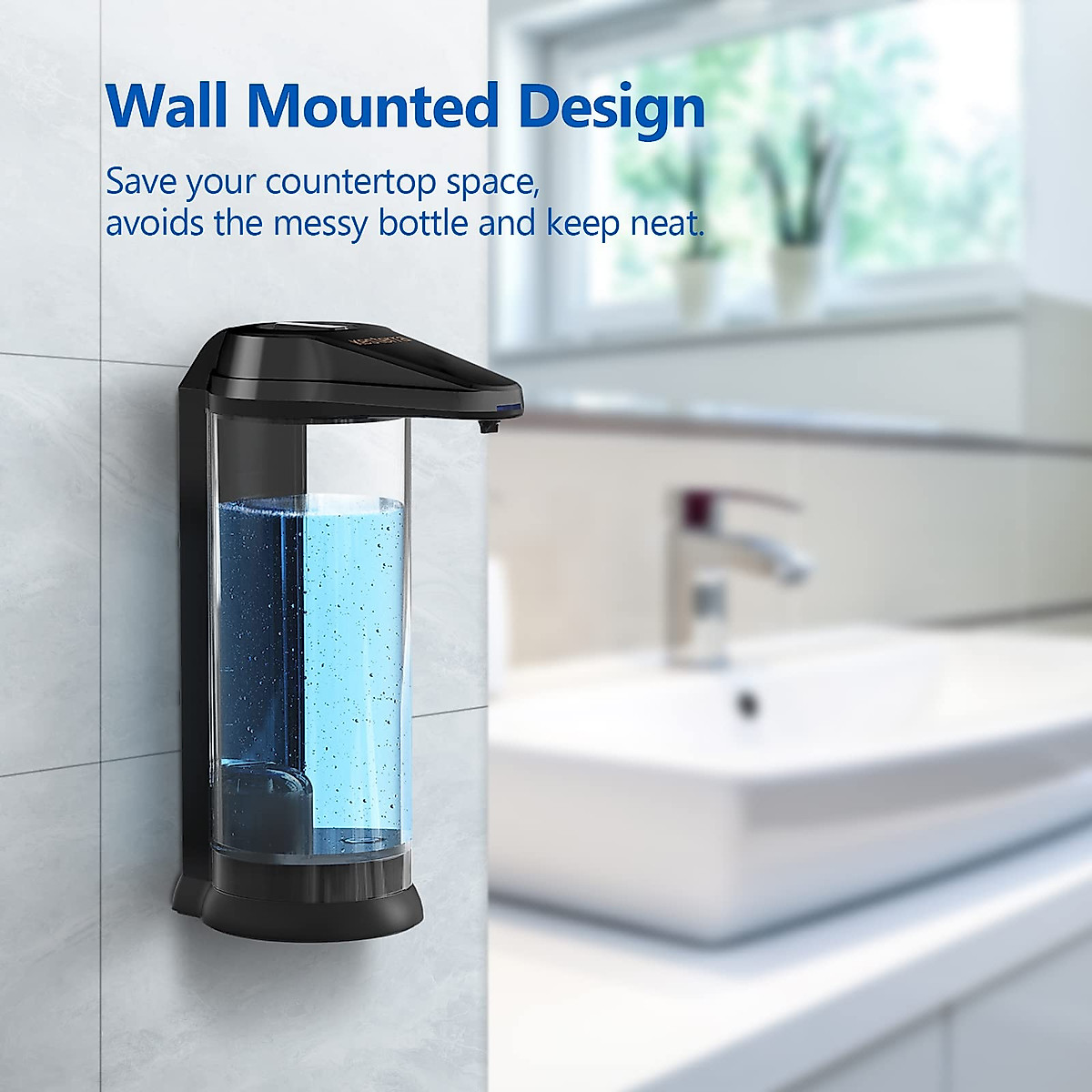 Automatic Soap Dispenser, 17oz/500ml Touchless Battery Operated Hand Soap Dispenser with Adjustable Soap Volume, Liquid Dish Soap Dispenser Touchless for Kitchen Sink Bathroom Commercial, Black