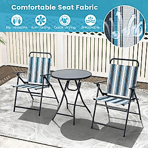 Tangkula 3 Piece Outdoor Folding Chair Set, 2 Folding Chairs with Folding Table, Heavy-Duty Metal Frame, Outdoor Dining Chair Set, Portable Patio Bistro Set for Backyard, Poolside, Balcony