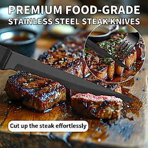 53PCS Black Silverware Set for 8 with Cutlery Drawer Organizer, Stainless Steel Flatware Set with Steak Knives, Include Spoons and Forks Set & Serving Utensils, Mirror Polished