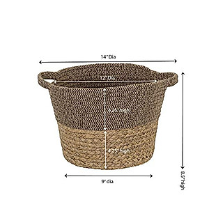 Household Essentials Woven Cotton Rope and Hyacinth Basket | 2 Tone, Tan and Brown