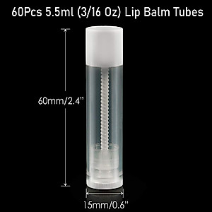LotFancy Lip Balm tubes Empty, 60PCS 5.5ml (3/16 Oz), Clear Lip Balm Container Tubes with White Caps, BPA Free & Leak Free, Refillable