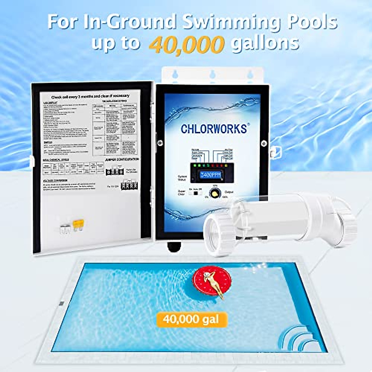 CHLORWORKS Saltwater Pool System Chlorine Generator - up to 40,000 Gallons