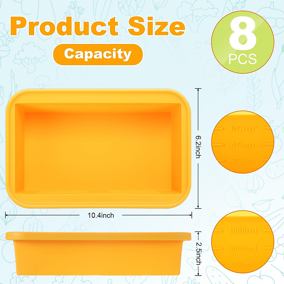 FoldTier 8 Pack 6 Cup Silicone Freezer Tray with Lid Large Silicone Molds for Food Storage Soup Freezer Containers Ice Cube Tray for Storing and Freezing Soup Leftovers Broth Sauce Ice