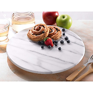 Unknown1 Off/White Marble 12" Lazy Rotating Serving Board White Stoneware