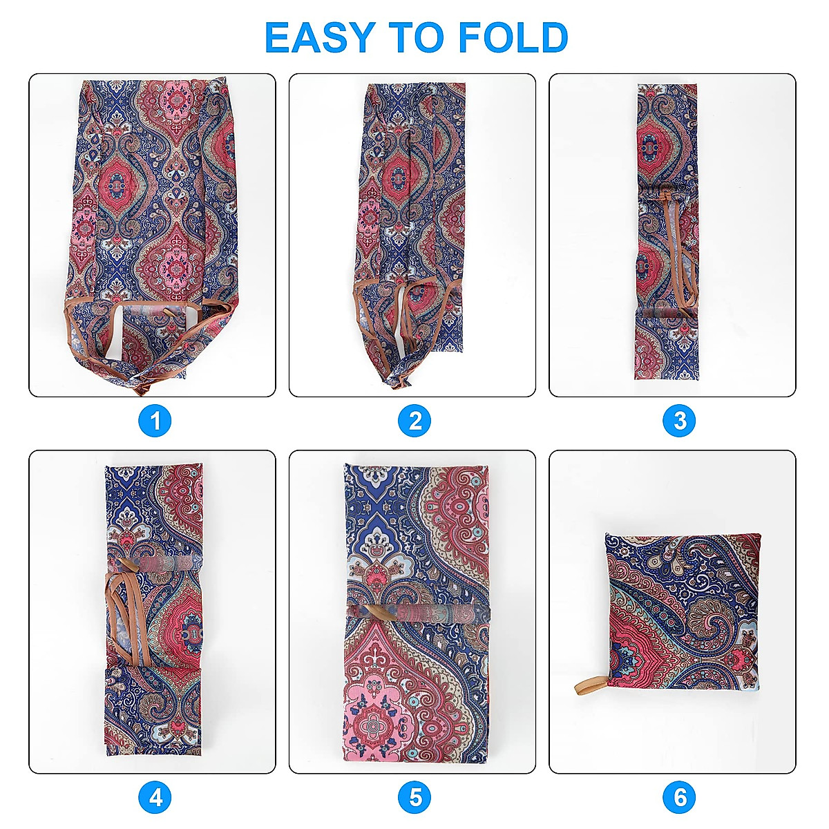 Oudduo Floral Washable Bag for Grocery 6 Pack Foldable Grocery Bag Polyester Shopping Tote Heavy Duty Durable