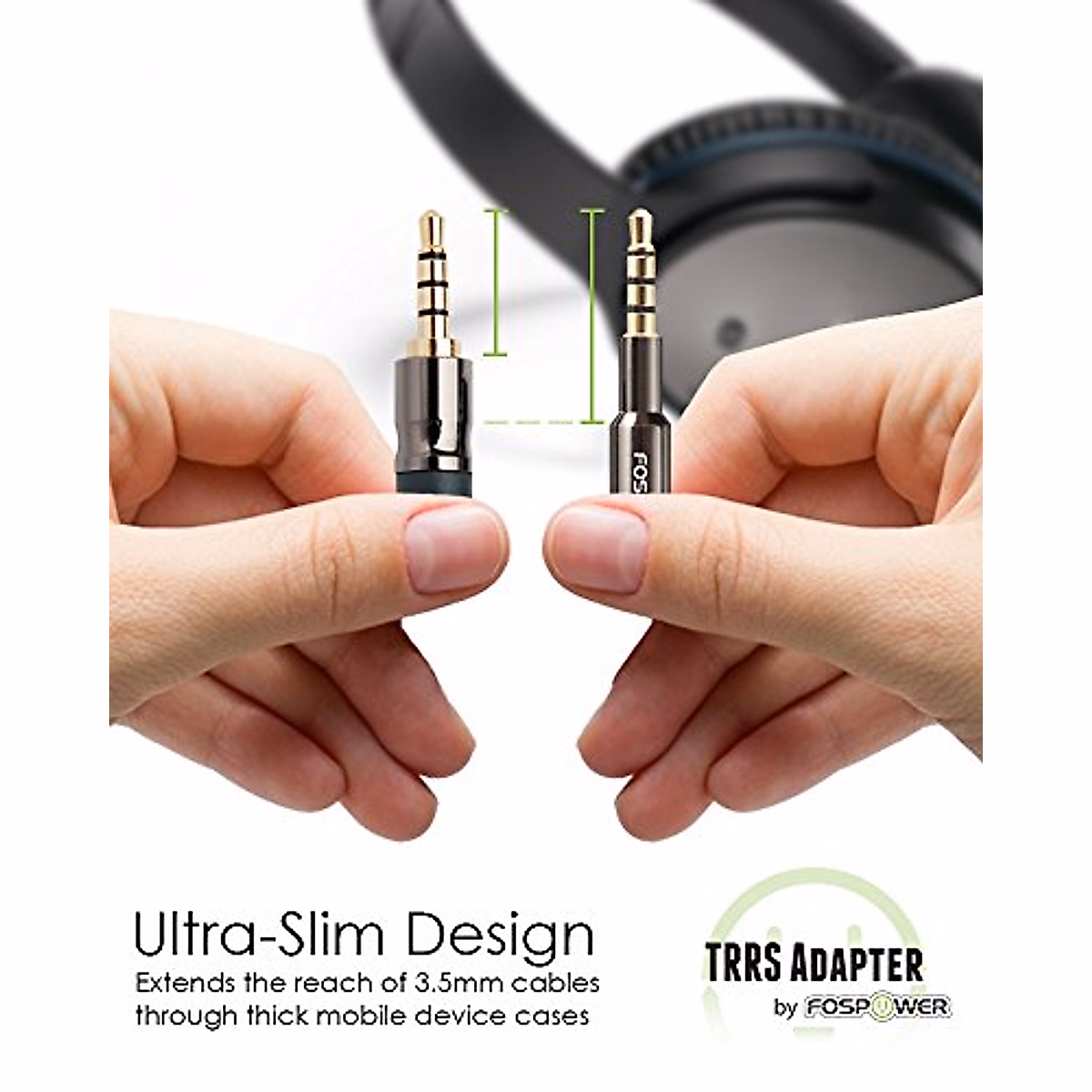 FosPower (1 Pack 3.5mm Male to Female Auxiliary Stereo Audio Headphone Jack AUX Adapter [4-Conductor TRRS | 24K Gold Plated Plug] for iPhone, Smartphones, Tablets, Speakers, Microphone & Card Readers