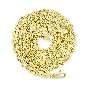 Nuragold 10k Yellow Gold 3mm Diamond Cut Rope Chain Lightweight Necklace, Mens Womens Jewelry 16" 18" 20" 22" 24" 26" 28" 30"