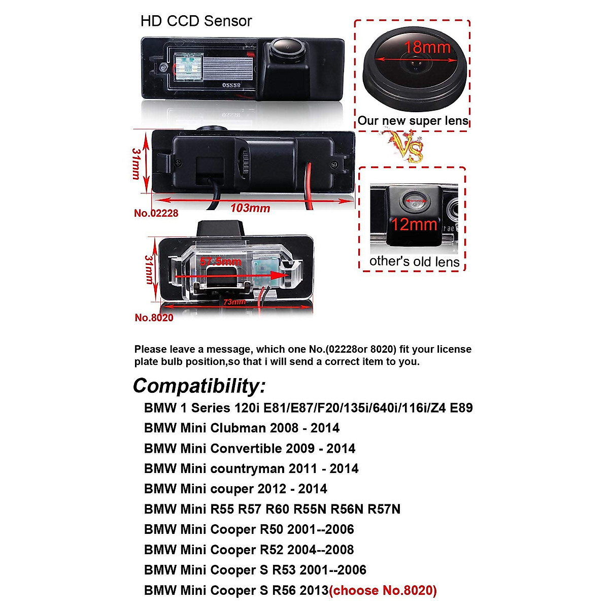 DH 1280x720 pixels 1000 TV line car rear view camera backup for BMW 1 Series 120i E81/E87/F20/135i/640i/116i/Z4 E89 Mini Clubman Convertible countryman couper R55 R60 R55N R56N R57N Cooper R50 R52 R53