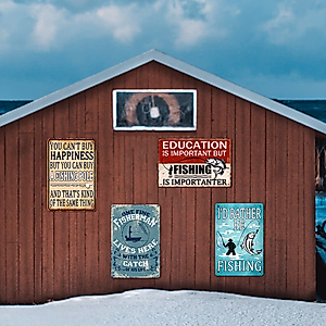 Funny Fishing Wall Decor Fish Metal Sign Fishing Wall Art Gone Fishing Tin Signs For Home You Can't Buy Happiness But You Can Buy A Fishing Pole Sign 8x12 Inch