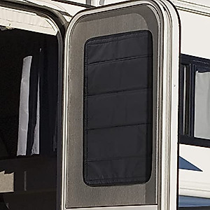 BougeRV RV Door Shade Cover, Foldable RV Sun Shade Windshield Blackout Shower Curtains Coverage RV Accessories Fits for Most RV Interior Door Window Oxford Materials Black (25" X 16")