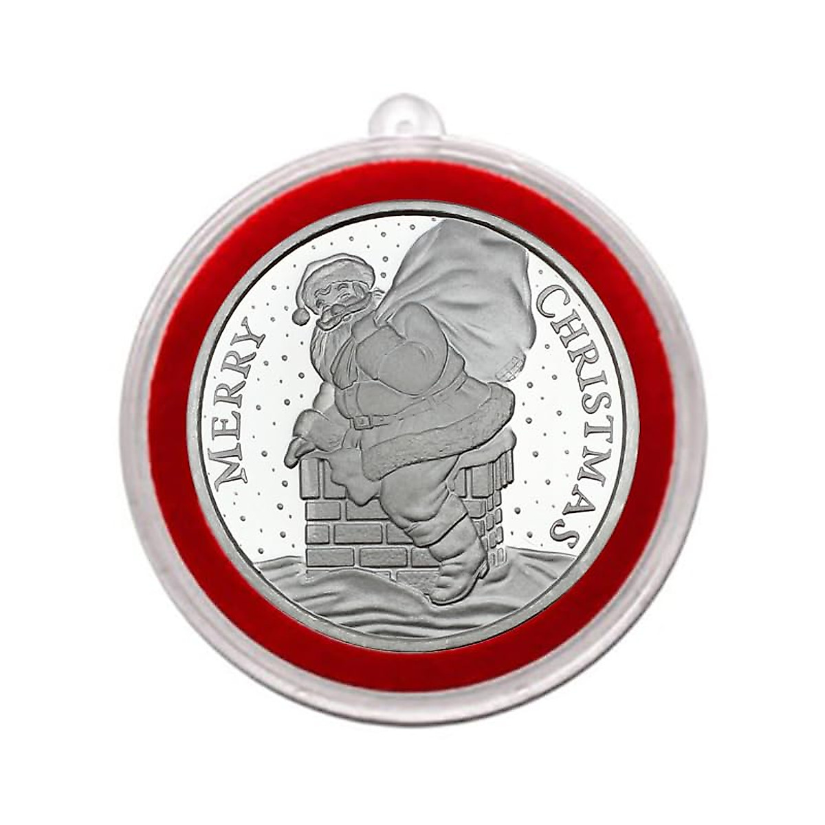 2023 - Merry Christmas Santa Down the Chimney 1oz Silver Medallion in Ornament Holder Collection Seller Uncirculated