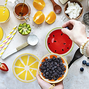 Fruit Bowl Kitchen Set Ceramic Hand Painted Fruit Shaped Lemon, Watermelon, and Orange Bowls For Children - Great Set of 3 Snack Container Salat Bowls for Desserts, Snacks, Rice, Salads, Rice