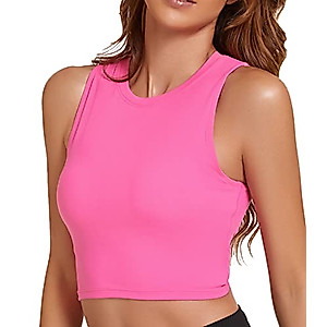 Sports Bras for Women Removable Padded Athletic Yoga Running Crop Tops Sleeveless Gym Workout Tops (Hot Pink M)