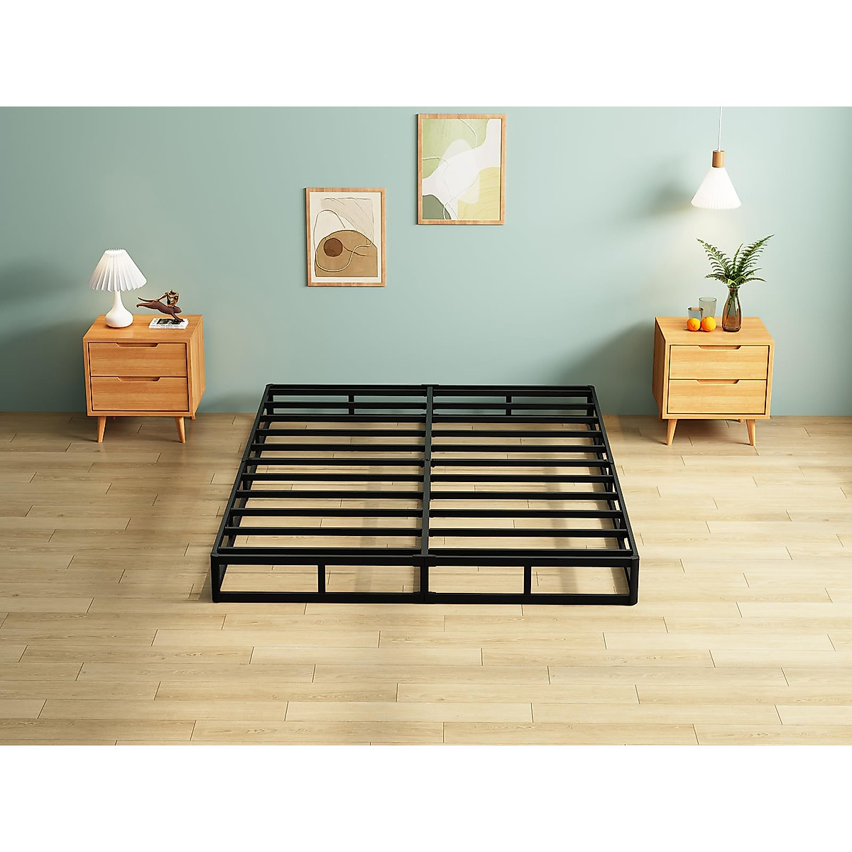 AROMUSTIME 7 Inch Box Spring Queen,Black Heavy Duty Metal Mattress Foundation/Easy Assembly/Non-Slip/No Noise/Easy Clean Fabric Cover