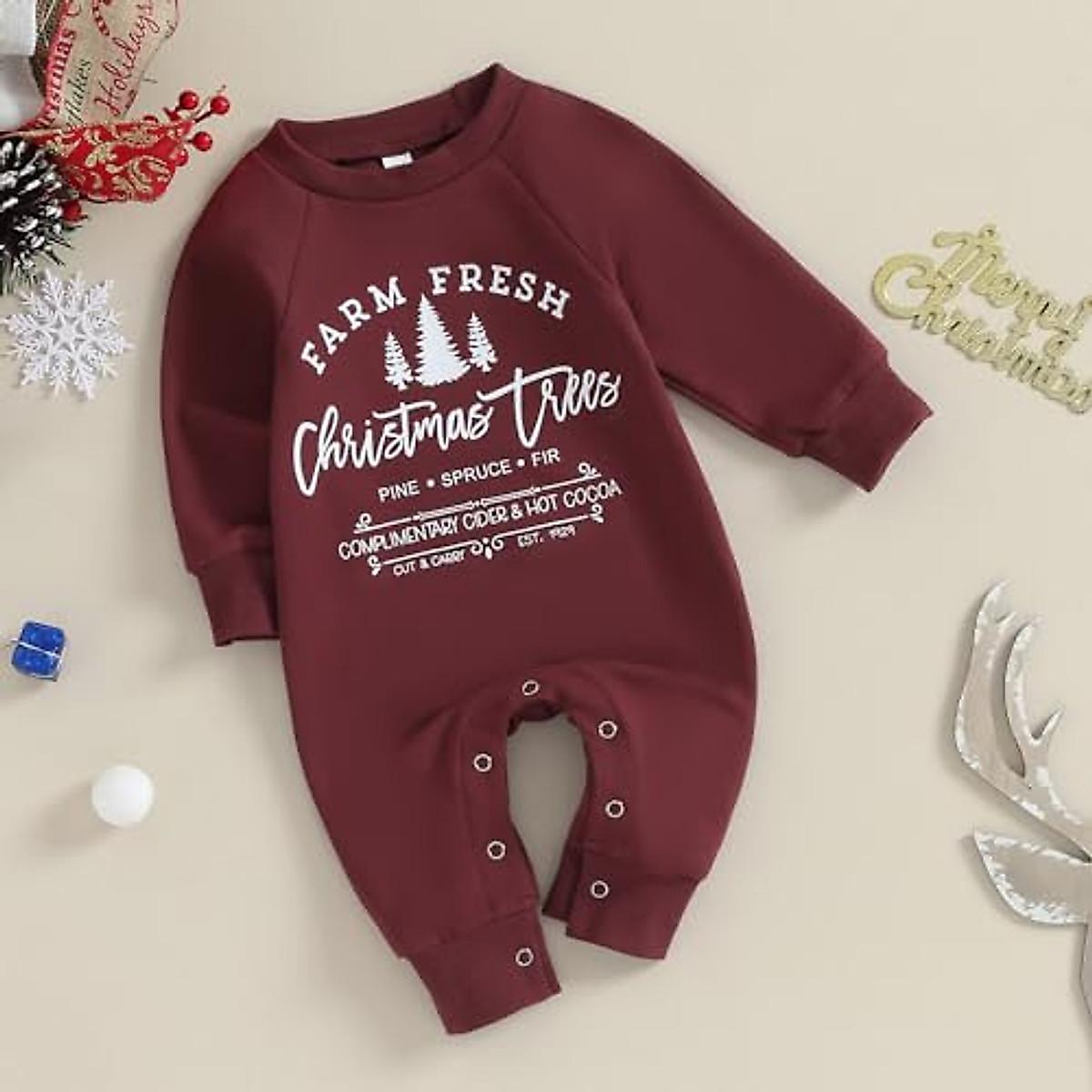 Infant Baby Girls Boys Christmas Outfits One Piece Long Sleeve Crew Neck Letter Sweatshirt Romper Playsuit Clothes (Red, 0-3 Months)