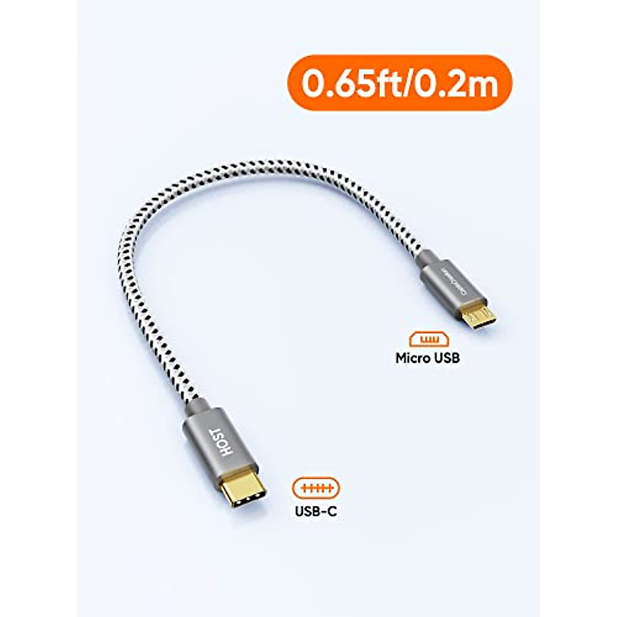 CableCreation Short Micro USB to USB C Cable 0.65 FT USB C to Micro USB OTG 480Mbps Type C to Micro USB Cable, USB C to USB Micro for MacBook Pro Air Galaxy S22 S21 Pixel 5/4/3 etc. 0.2M Space Gray