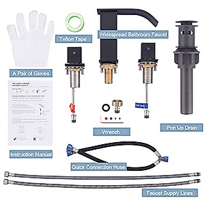 Matte Black Waterfall Bathroom Faucet - 8 Inch Widespread Bathroom Faucets for Sinks 3 Hole, Modern 2 Handles Bathroom Sink Faucet with Pon Up Drain and cUPC Supply Lines